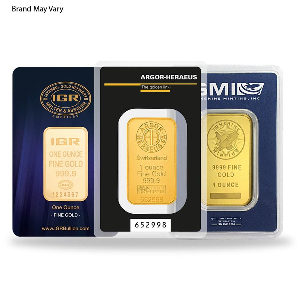 Gold at Spot - 1 oz Random Brand Gold Bar .999+ Fine (in Assay)