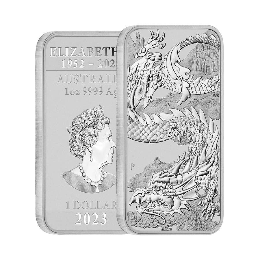 2023 1 oz Silver Australian Dragon Coin Bar $1 BU (Perth Mint)