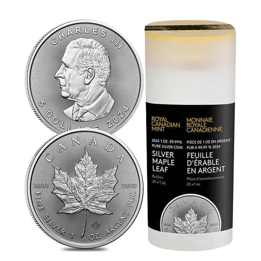 Mint Sealed Tube of 25 - 2024 1 oz Canadian Silver Maple Leaf