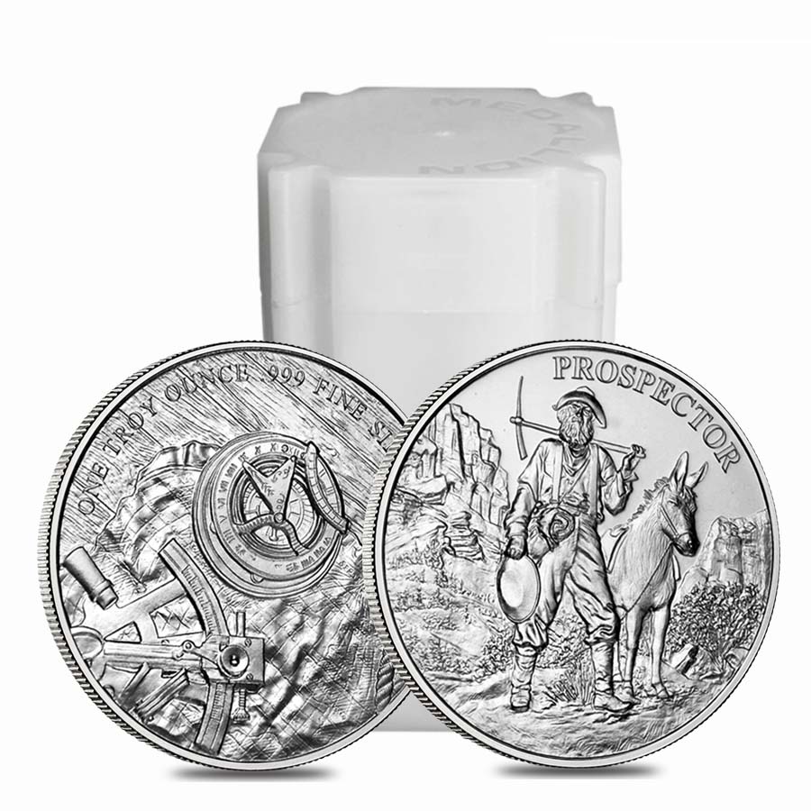 Roll of 20 - 1 oz Prospector Silver Round .999 Fine (Lot,Tube of 20)