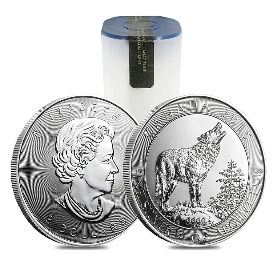 Tube of 30 - 2015 Canada 3/4 oz Grey Wolf Silver Coin .9999 BU