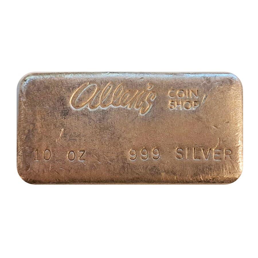 10 oz Allen's Coin Shop Vintage Silver Bar .999 Fine