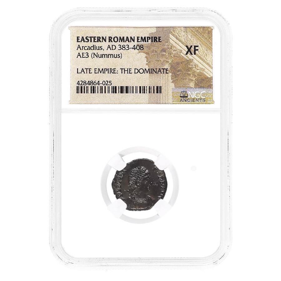 383-408 AD Eastern Roman Empire Arcadius AE3 Nummus Coin NGC XF