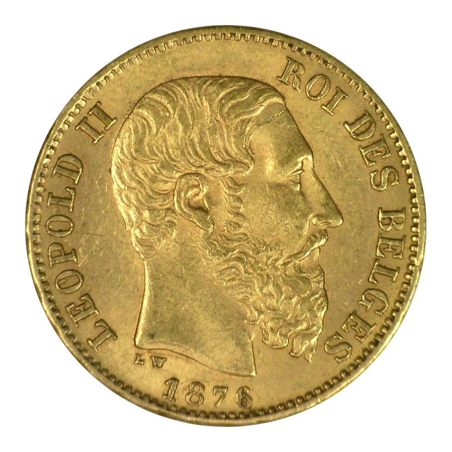 1876 Belgium 20 Francs Leopold II Gold Coin
