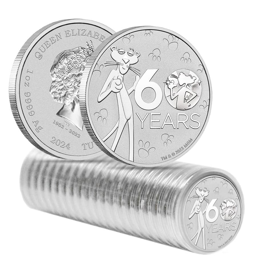 Roll of 20 - 2024 1 oz Tuvalu Pink Panther 60th Ann. Silver