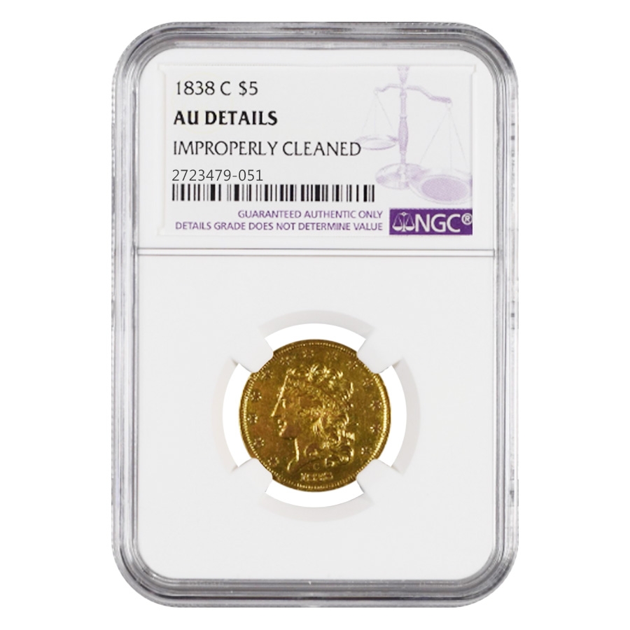 1838 C $5 Classic Head Half Eagle Gold Coin NGC AU Details