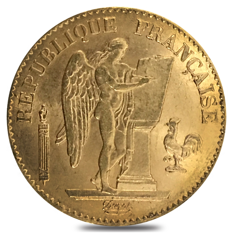 20 Francs French Lucky Angel Gold Coin AGW .1867 oz BU (Random Year)