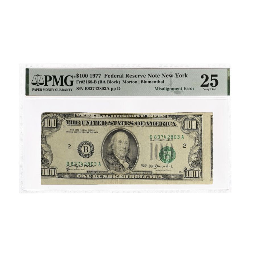 1977 $100 Federal Reserve Currency Note PMG VF 25 (Misaligned)