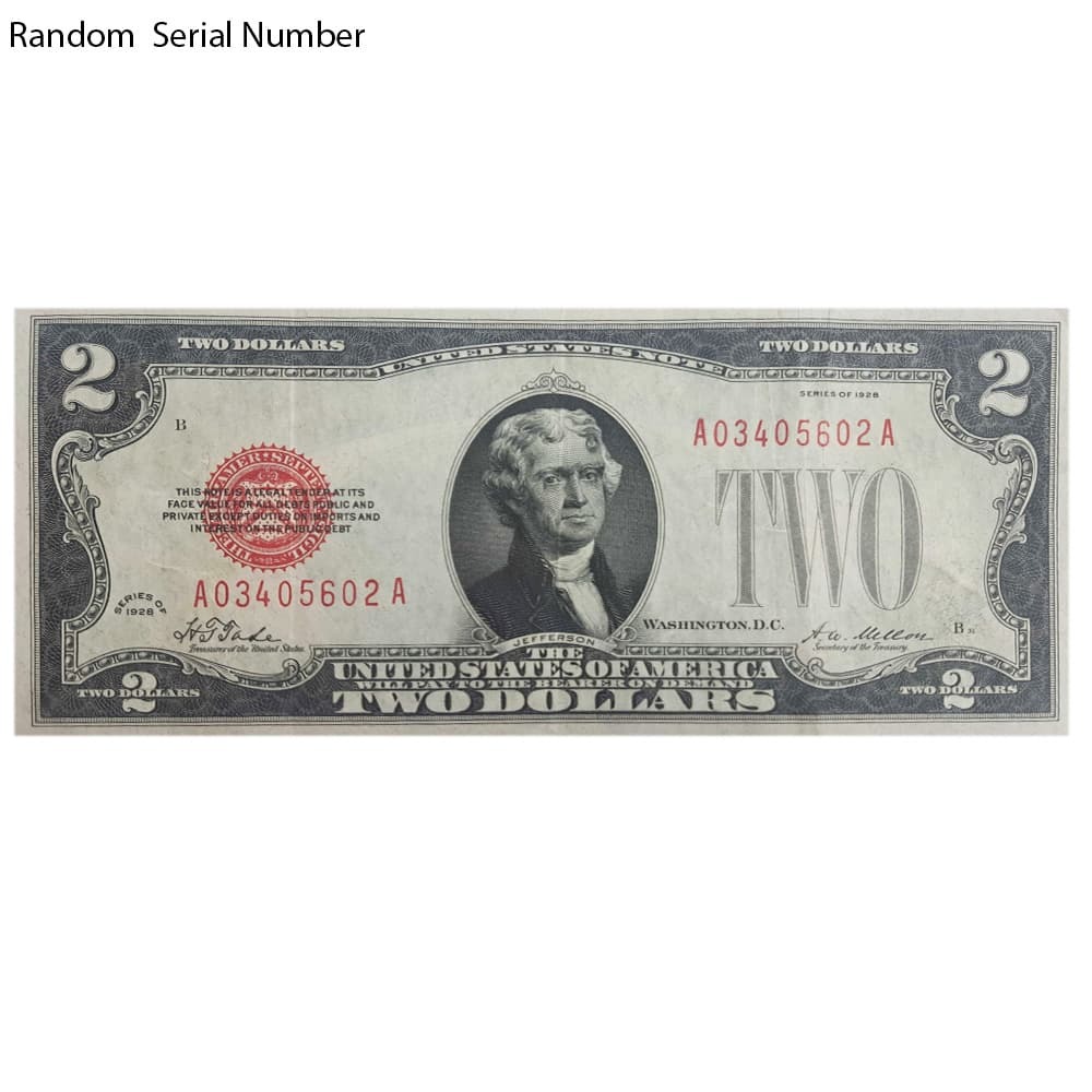1928 $2 Bill Legal Tender Currency Note Red Seal AU/CU