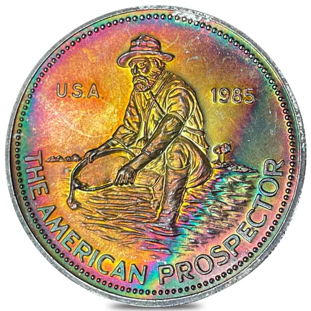 1985 1 oz Engelhard Prospector Silver Round Rainbow