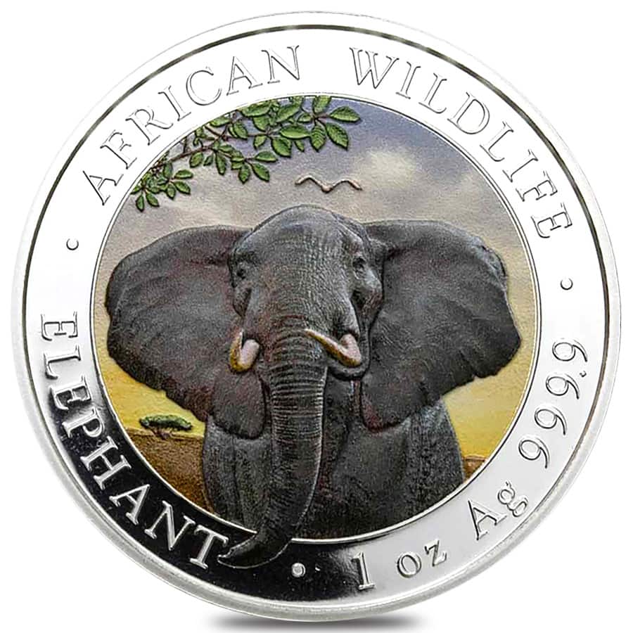 2021 Somalia 1 oz Colorized African Elephant Silver Coin BU