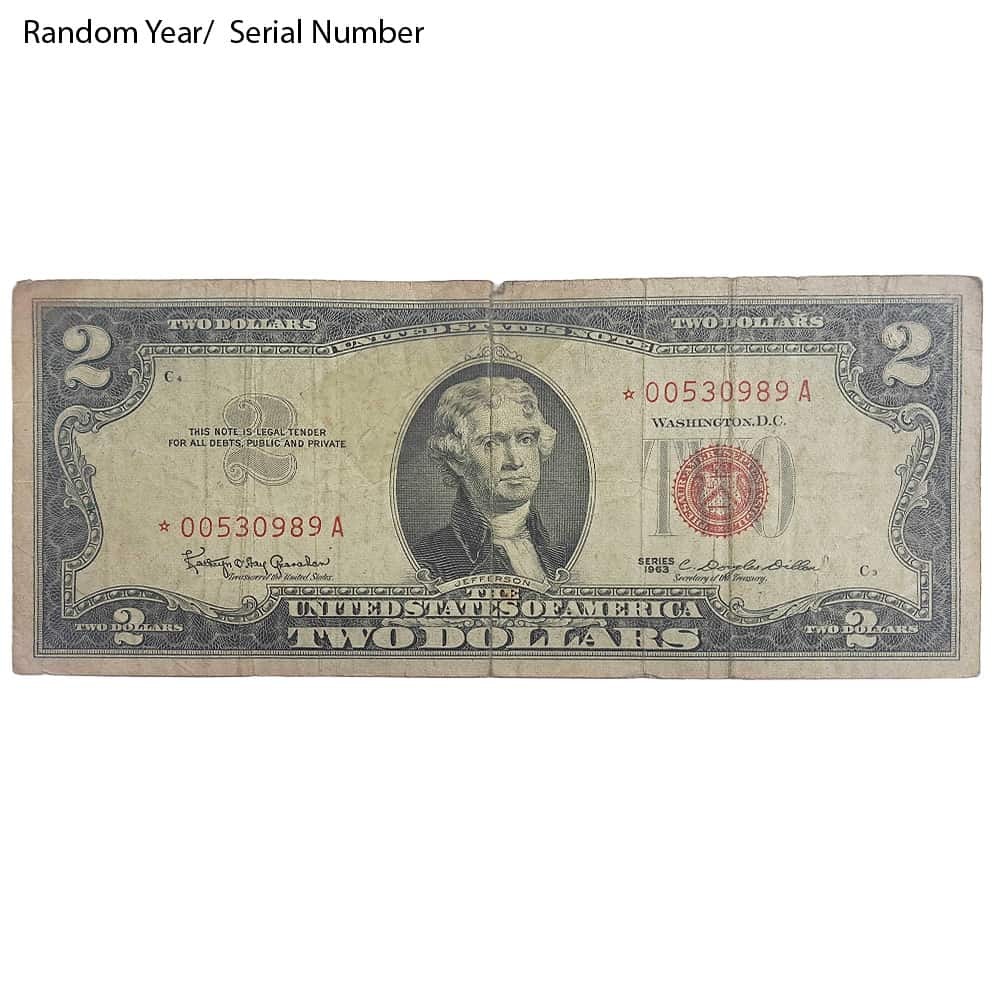 $2 Bill Legal Tender Currency Star Note Red Seal (Random Year)