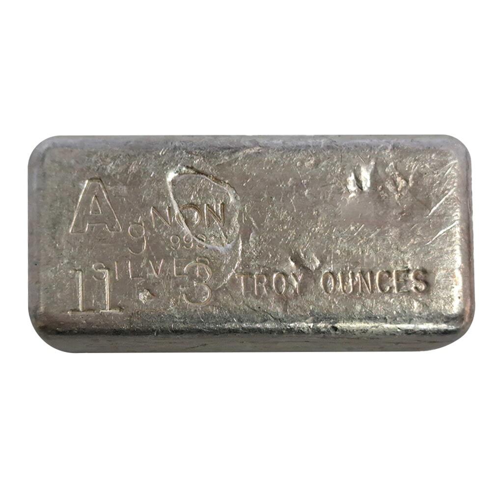 11.3 oz AgNON Vintage Poured Silver Bar .999+ Fine