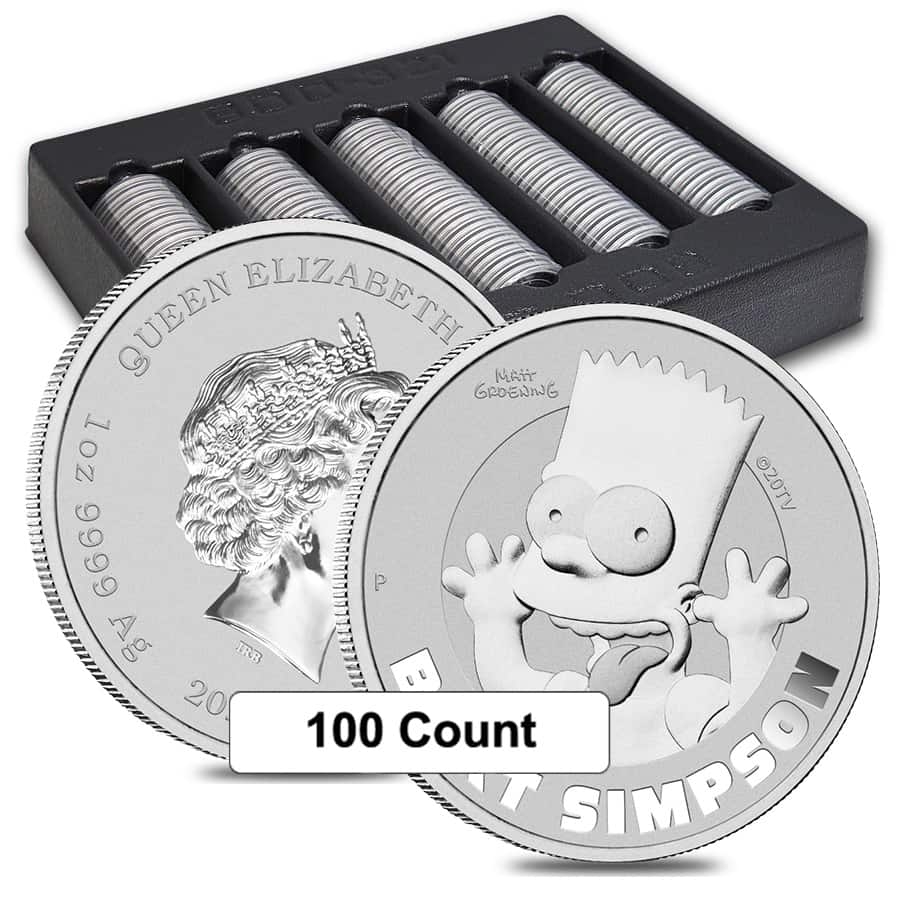 Box of 100 2022 1 oz Bart Simpson Silver Coin |Bullion Exchanges