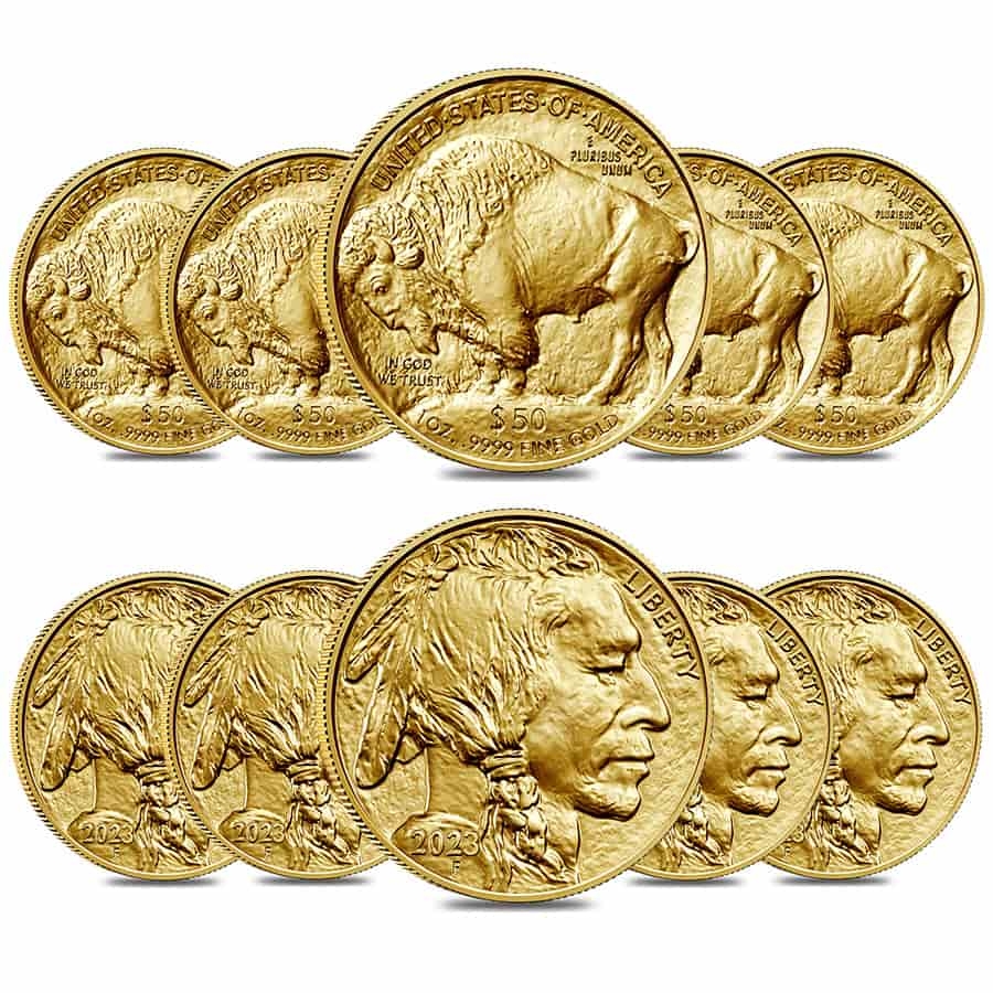 Lot of 10 - 2023 1 oz Gold American Buffalo $50 Coin BU