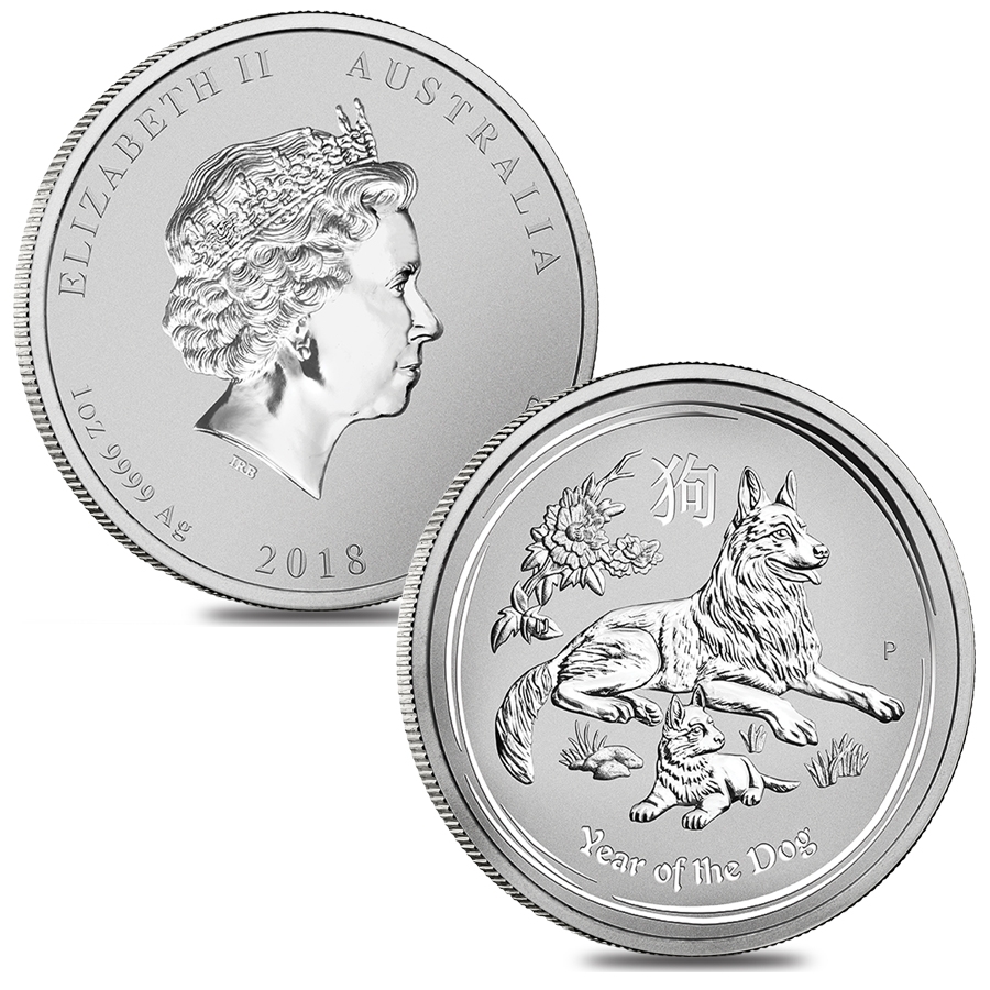Lot of 2 - 2018 1 oz Silver Lunar Year of The Dog BU Coin