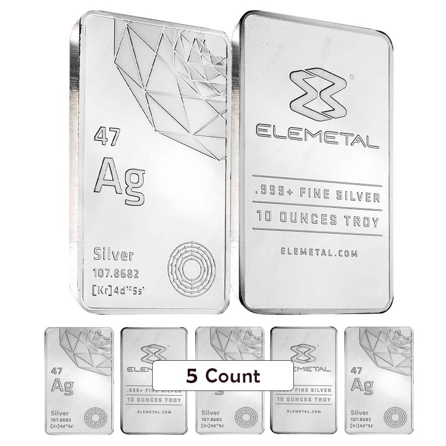 Lot of 5 - Elemetal Mint 10 oz Silver Bar .999 Fine (Sealed)