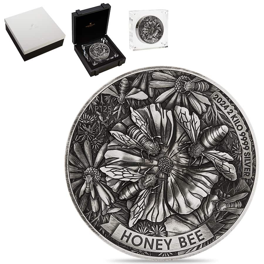 2024 2 Kilo Honey Bee Antiqued Silver Coin Australian Perth Mint