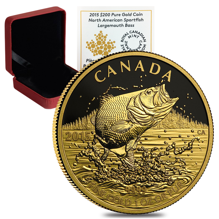 2015 1 oz $200 Canadian Largemouth Bass Proof Gold Coin