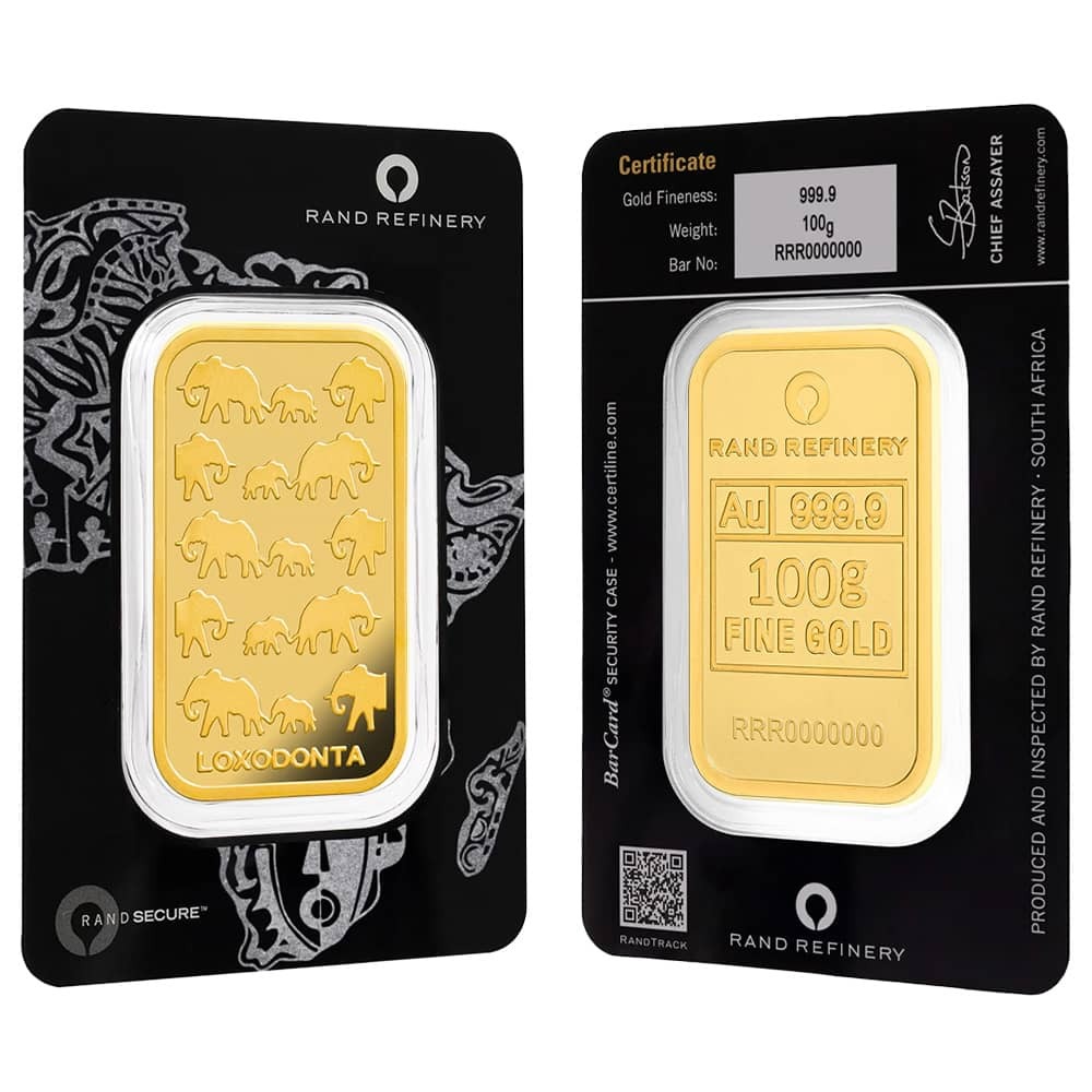 100 Gram Rand Refinery Gold Bar .9999 Fine (Africa Assay)