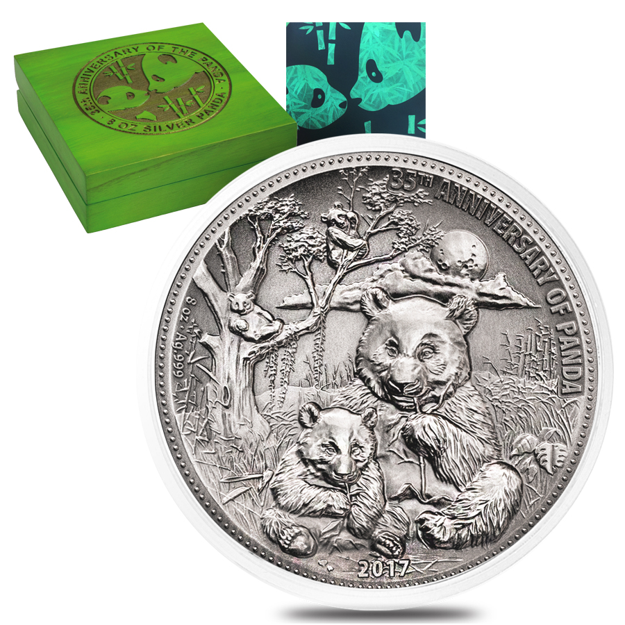 2017 8 oz Silver Panda Fiji Coin Antiqued High Relief