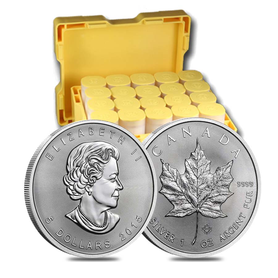 Monster Box of 500 - 2015 1 oz Silver Canadian Maple Leaf .9999 Fine $5 ...
