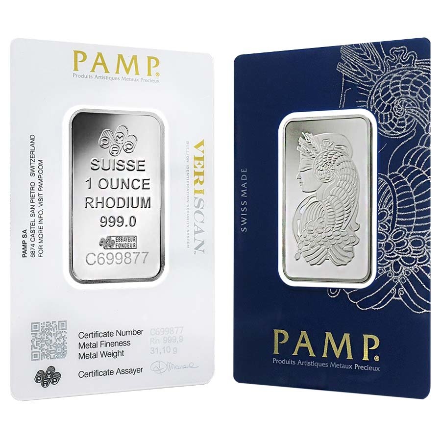 1 oz PAMP Suisse Rhodium Bar .999 Fine | Bullion Exchanges