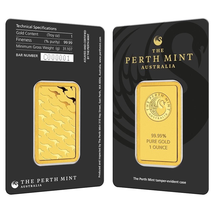 1 oz Perth Mint Gold Bar .9999 Fine (In Assay) Australia