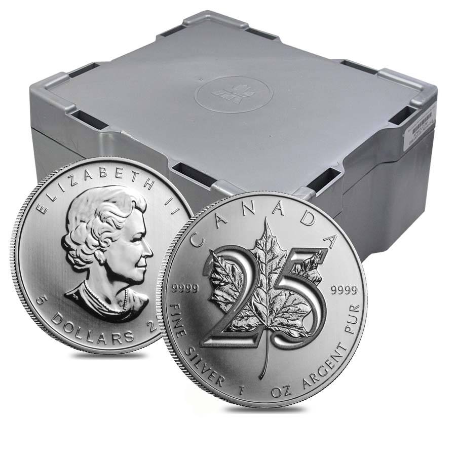 2013 1 oz Canadian 25th Anniv Silver Maple Leaf Coin (500-Coin Sealed ...