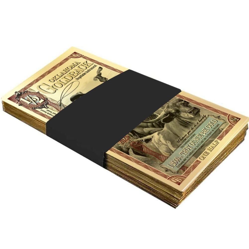 Pack of 100 - 1/2 Oklahoma Goldback 1/2000 oz 24K Gold Foil
