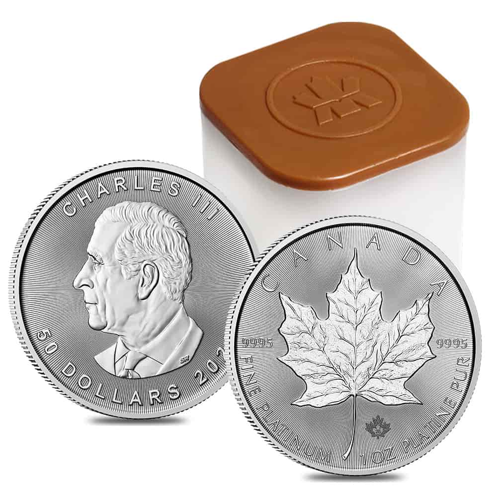 Tube of 10 - 2026 1 oz Platinum Canadian Maple Leaf $50 Coin BU